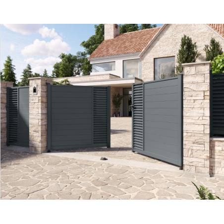Portail aluminium battant AUDE semi-plein persienné sur mesure | LMC ...